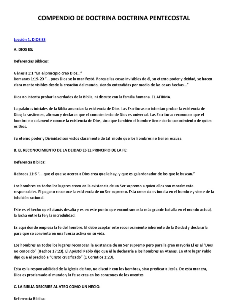 Compendio de Doctrina Doctrina Pentecostal | PDF | Dios | Existencia