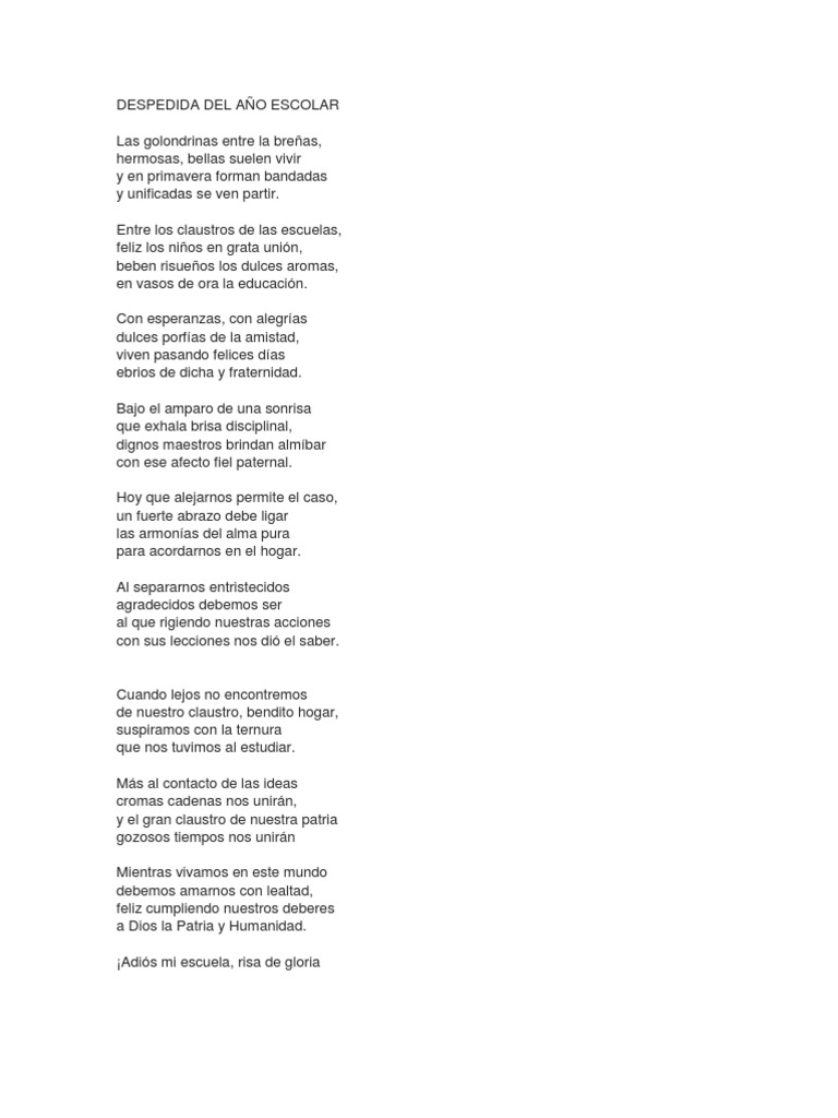 Poema de Despedida Escolar | PDF