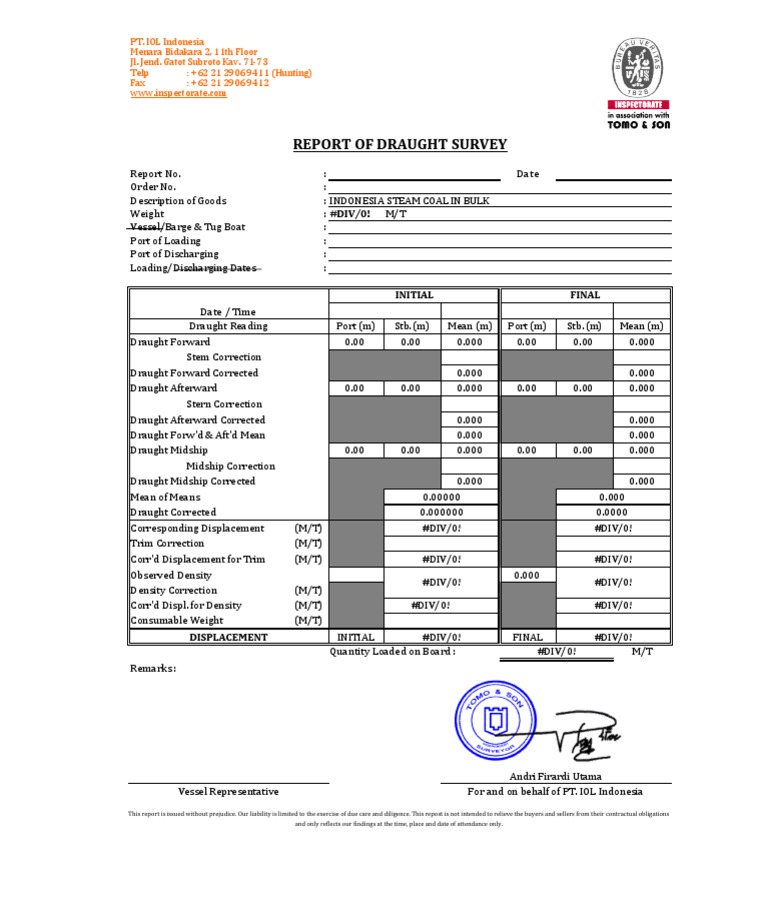 Draught Survey For Barge (3 Draft) | PDF | Technology & Engineering