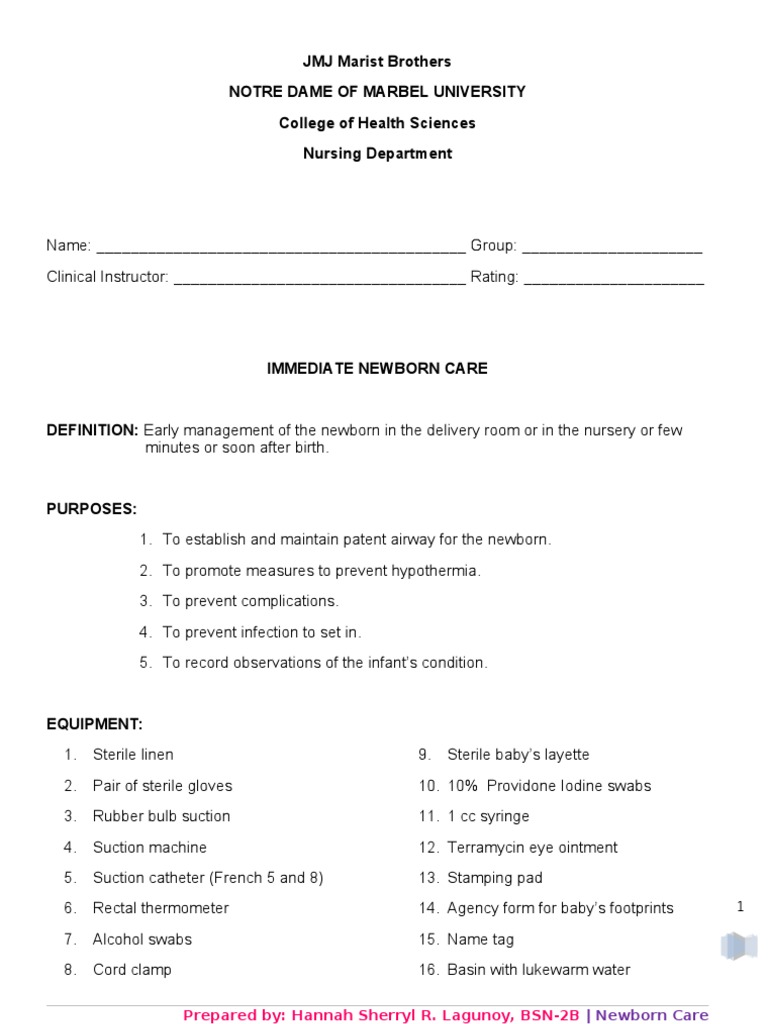 Newborn Care Checklist | PDF | Infants | Medical Specialties
