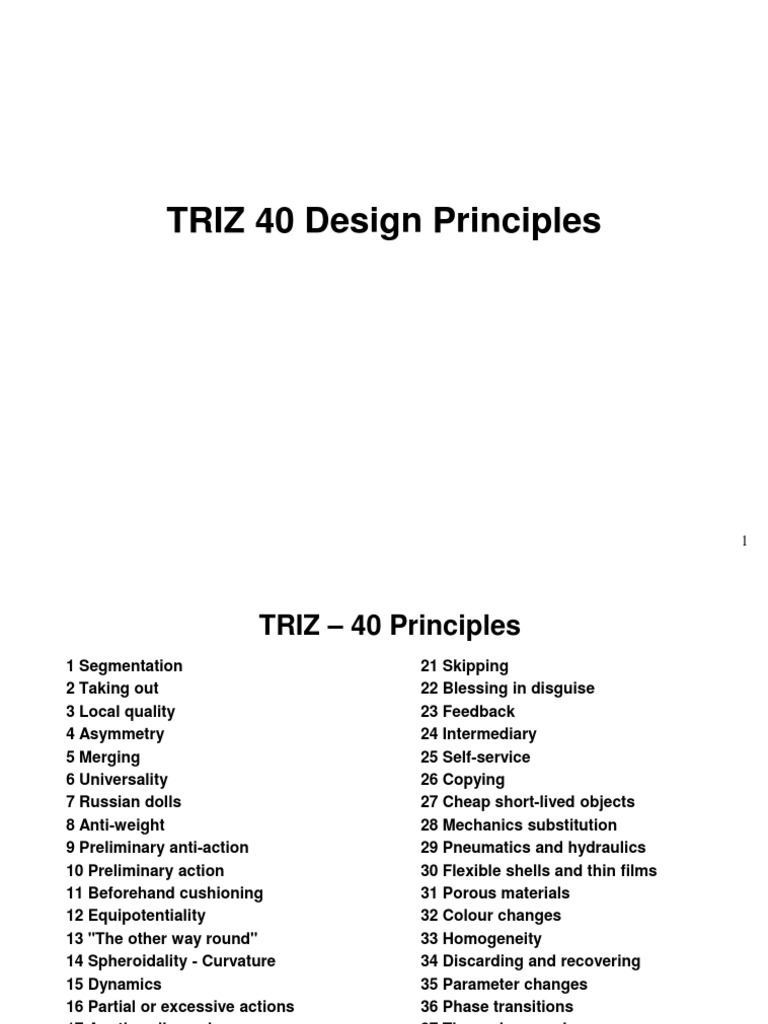 TRIZ 40 Design Principles Overview | PDF | Thermal Expansion | Phase ...