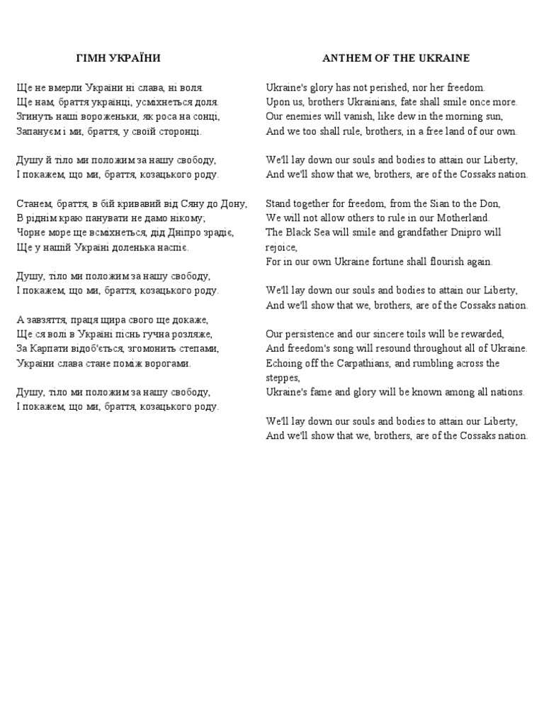 Ukrainian Anthem | PDF