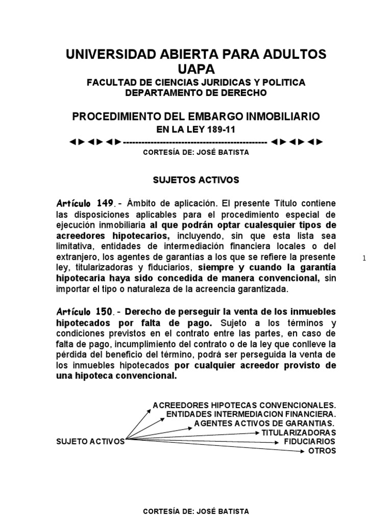 Embargo Inmobiliario Ley 189-11 | PDF | Ley de fideicomiso | Derecho ...