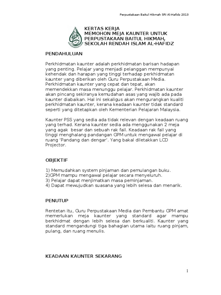Kertas Kerja Memohon Kaunter Pss | PDF | Bisnis