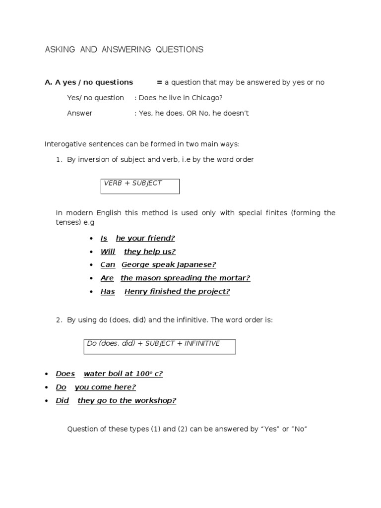 Asking and Answering Questions Display | PDF