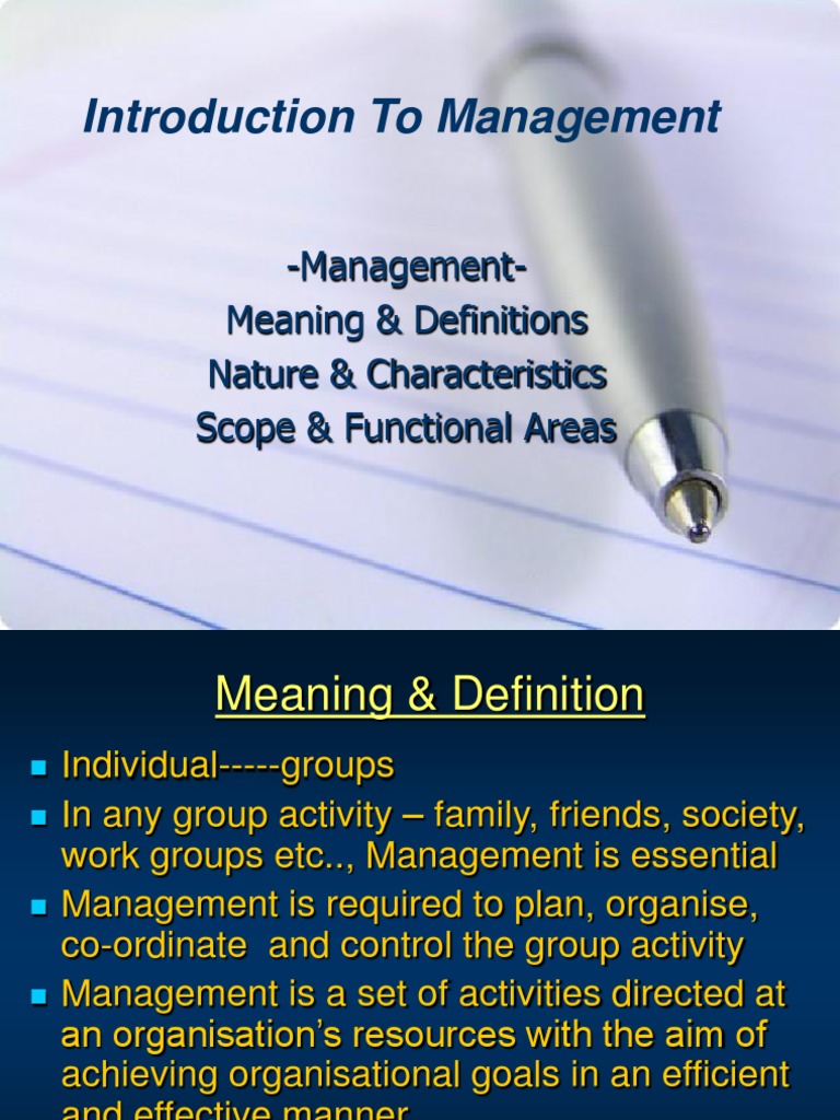 Introduction To Management: - Management-Meaning & Definitions Nature ...