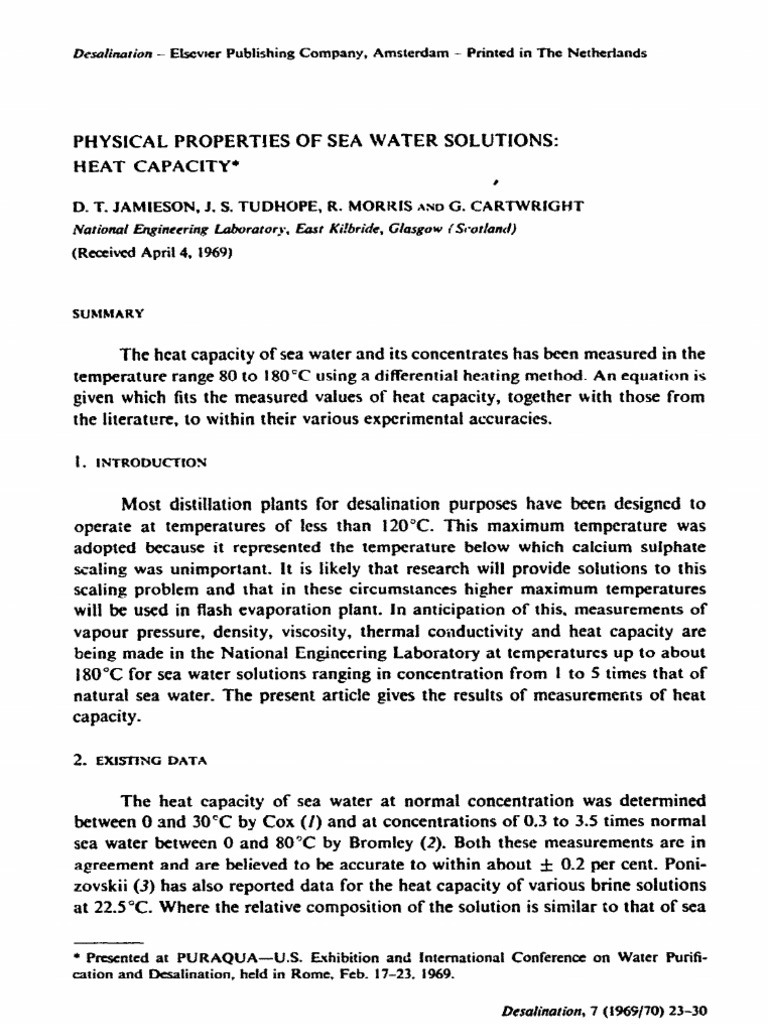 Physical Properties of Sea Water Solutions | PDF | Thermometer | Seawater
