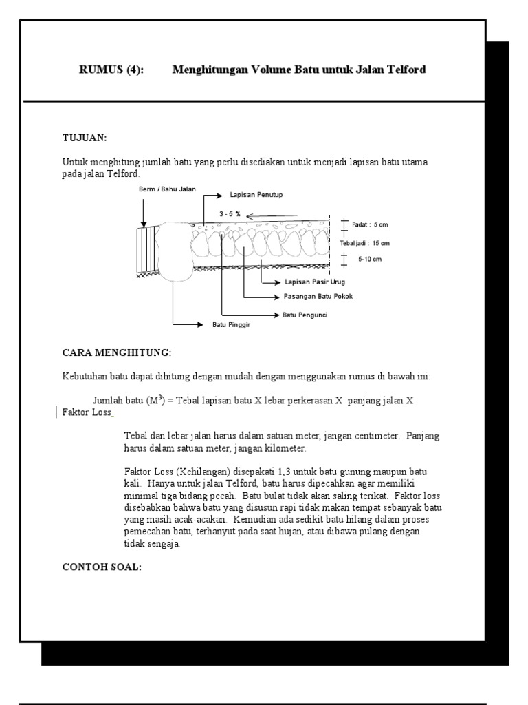 RUMUS 4 Menghitung Volume Batu Untuk Jalan Telford | PDF