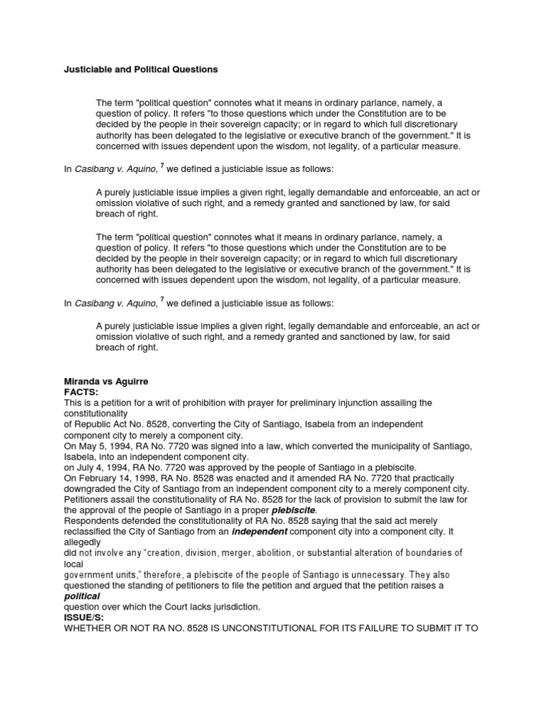 Legal Analysis: Political vs. Justiciable | PDF | Case Or Controversy ...