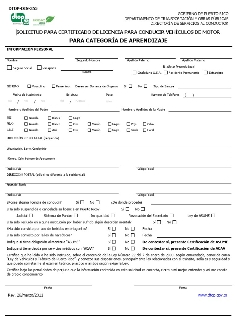 Lisencia de Aprendisaje | Puerto Rico | Licencia de conducir
