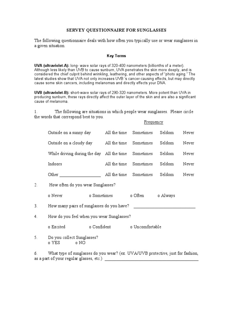 Sunglasses Questionnaire - Asad | Sunglasses | Ultraviolet | Free 30 ...