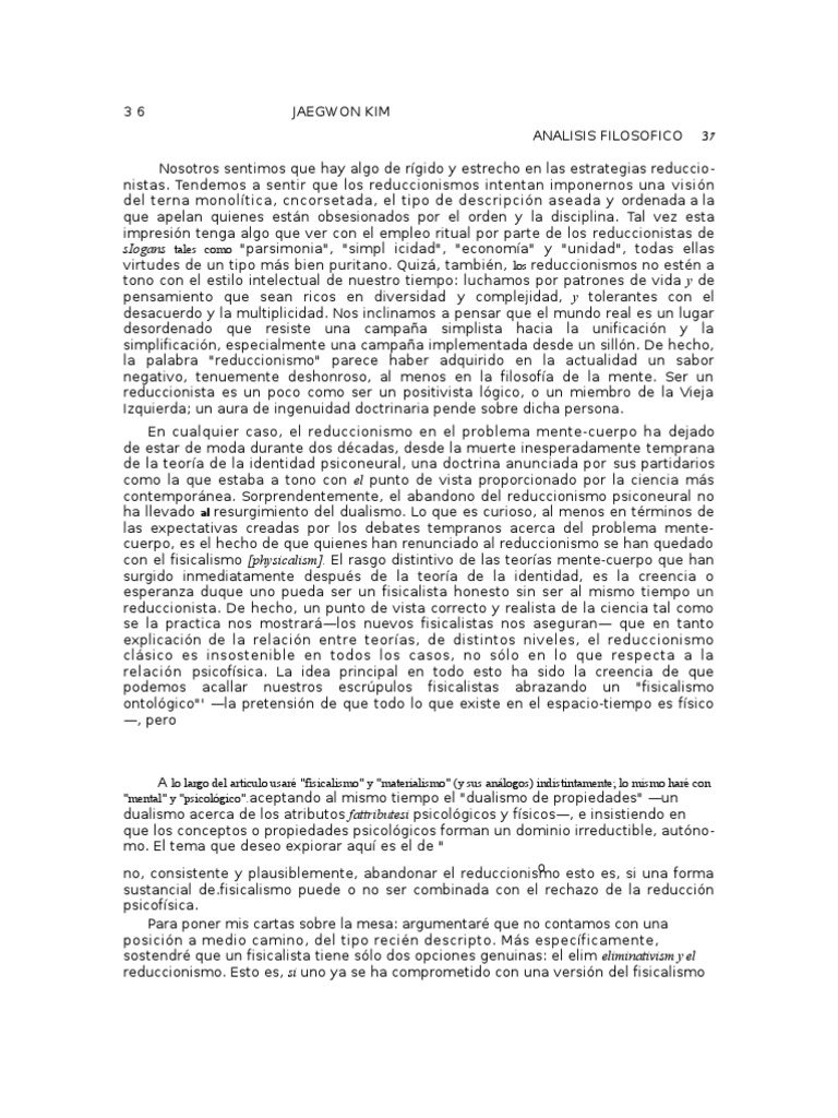 El debate entre el fisicalismo y el reduccionismo en la filosofía de la ...