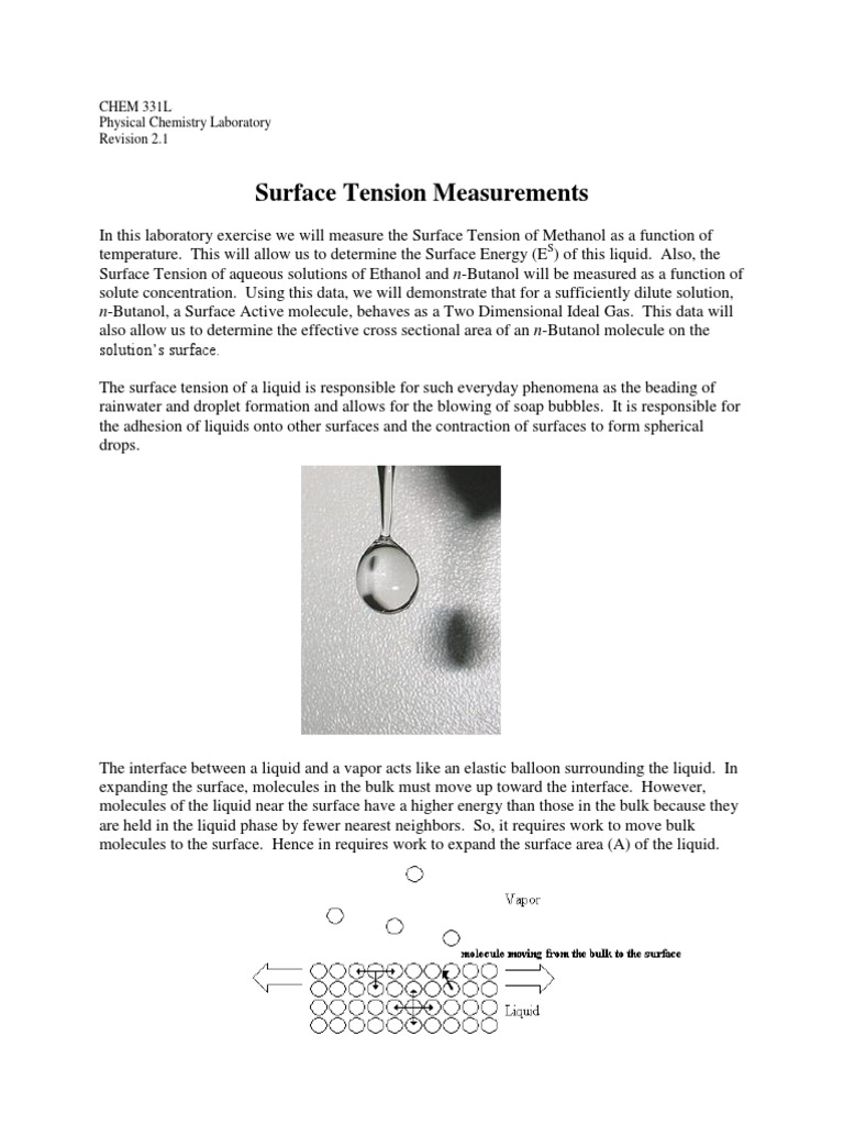 Surface Tension Experiment | PDF | Surface Tension | Solution
