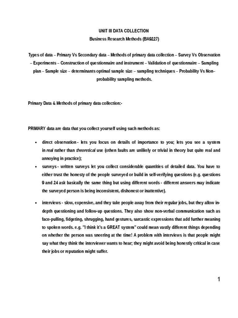 Brm-Unit III Data Collection - Notes | PDF | Sampling (Statistics ...