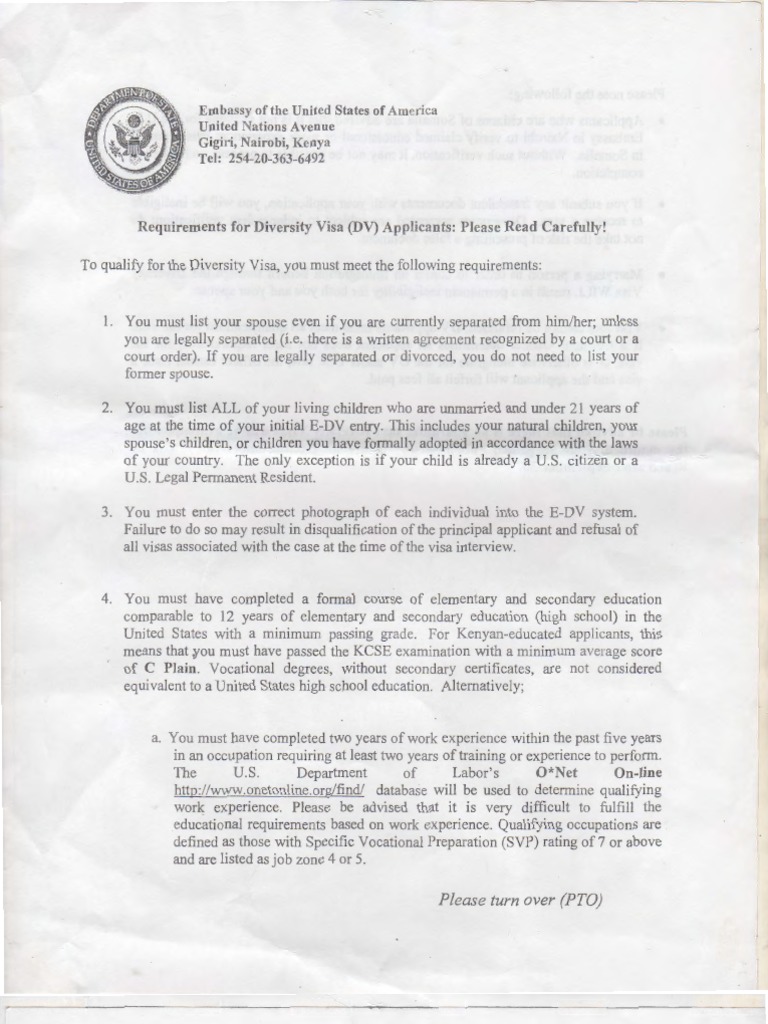 Requirements For Diversity Visa (DV) Applicants - Kenya | PDF | Travel ...