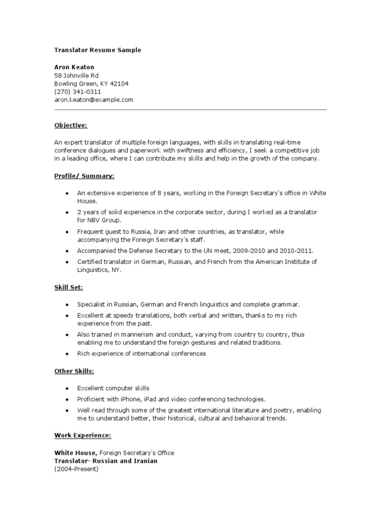 A Multilingual Expert: Translator Resume Sample Highlighting Extensive ...