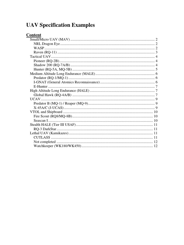 UAV Specs PDF | PDF | General Atomics Mq 1 Predator | Unmanned Aerial ...