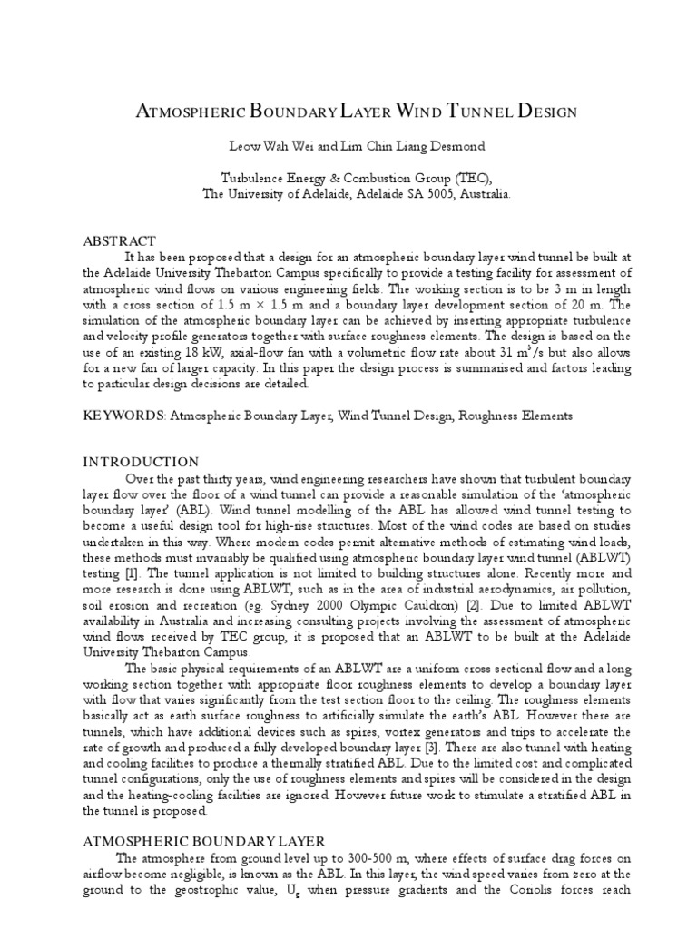 Atmospheric Boundary Layer Wind Tunnel Design | PDF | Boundary Layer ...