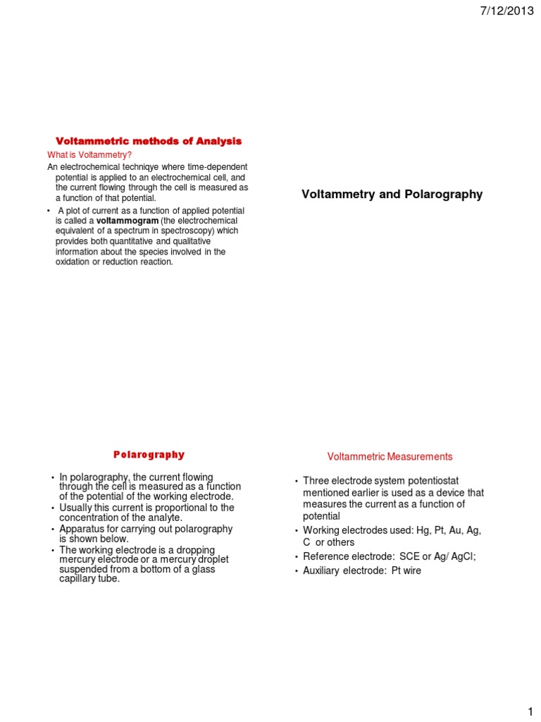Voltammetry and Polarography | PDF | Redox | Electrochemistry