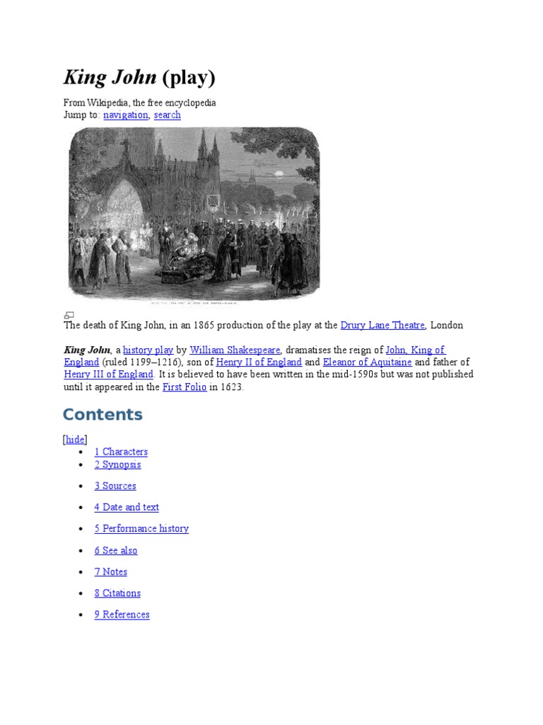 King John (Play) : From Wikipedia, The Free Encyclopedia | PDF