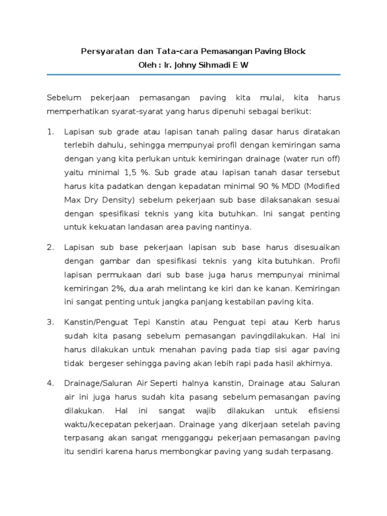 Pelaksanaan Pekerjaan Paving Block | PDF