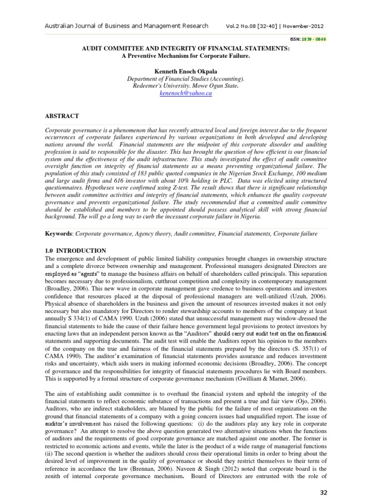 Audit Committee and Integrity of Financial Statements | PDF | Corporate ...