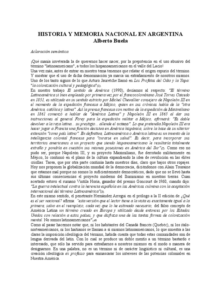 Alberto Buela Historia y Memoria Nacional | PDF | Nación | Historiografía