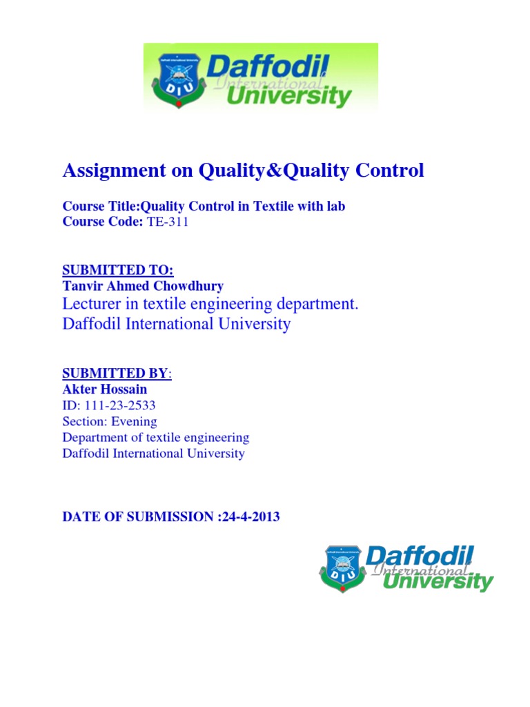 Assignment On Quality and Quality Control Final | PDF | Yarn | Textiles