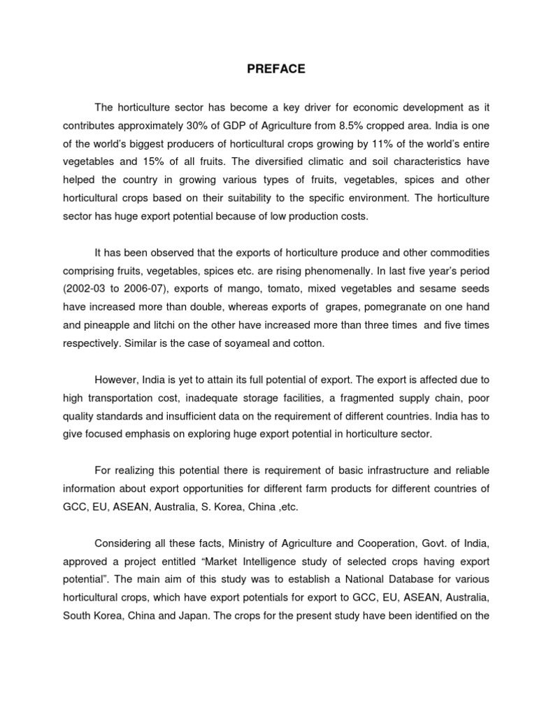 Preface | PDF | Vegetables | Exports