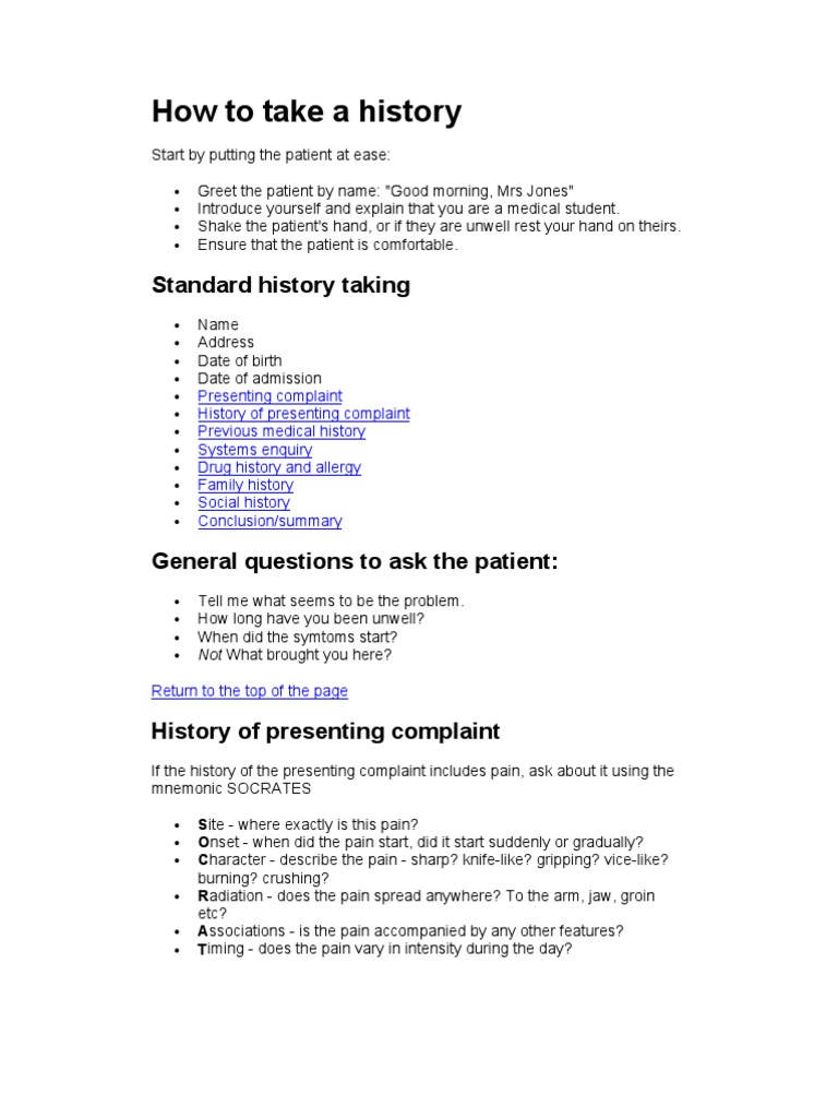 Medical History Taking Guide | PDF