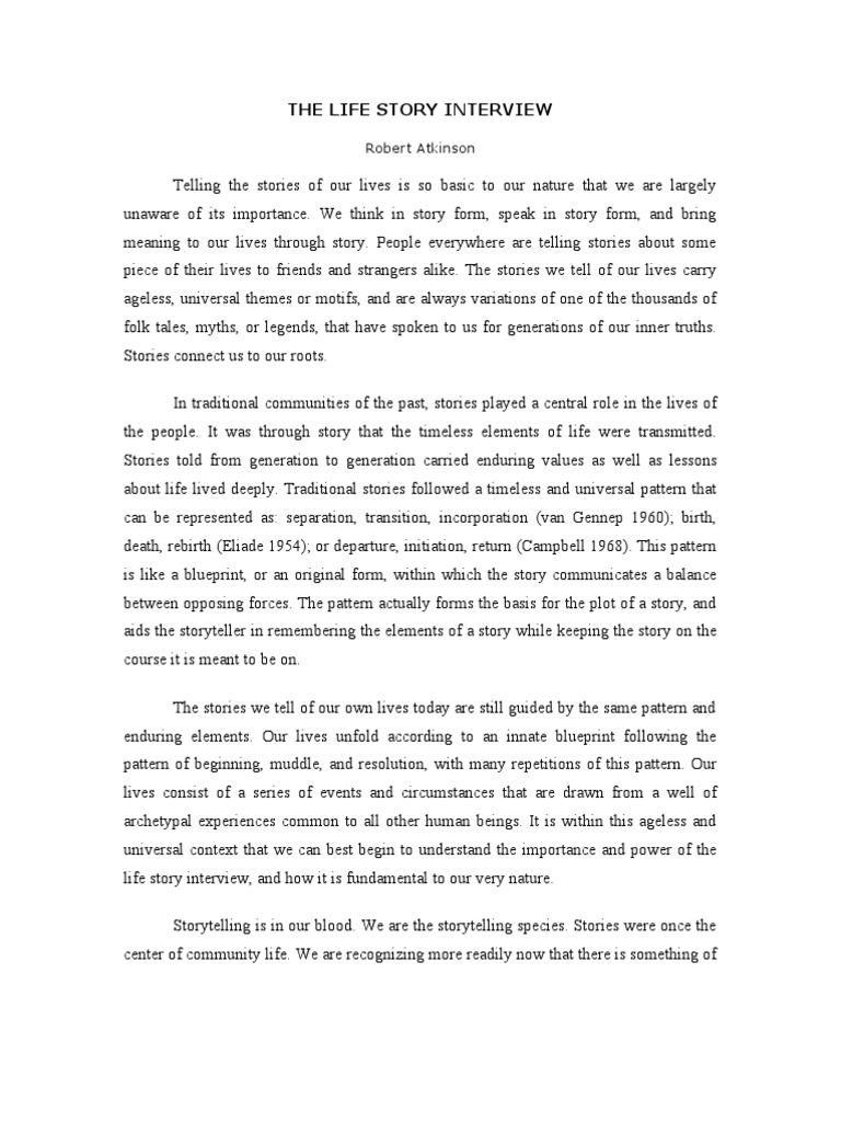 The Life Story Interview | PDF | Narrative | Mythology