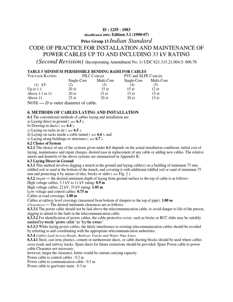 Code of Practice For Installation and Maintenance of Power Cables Up To ...