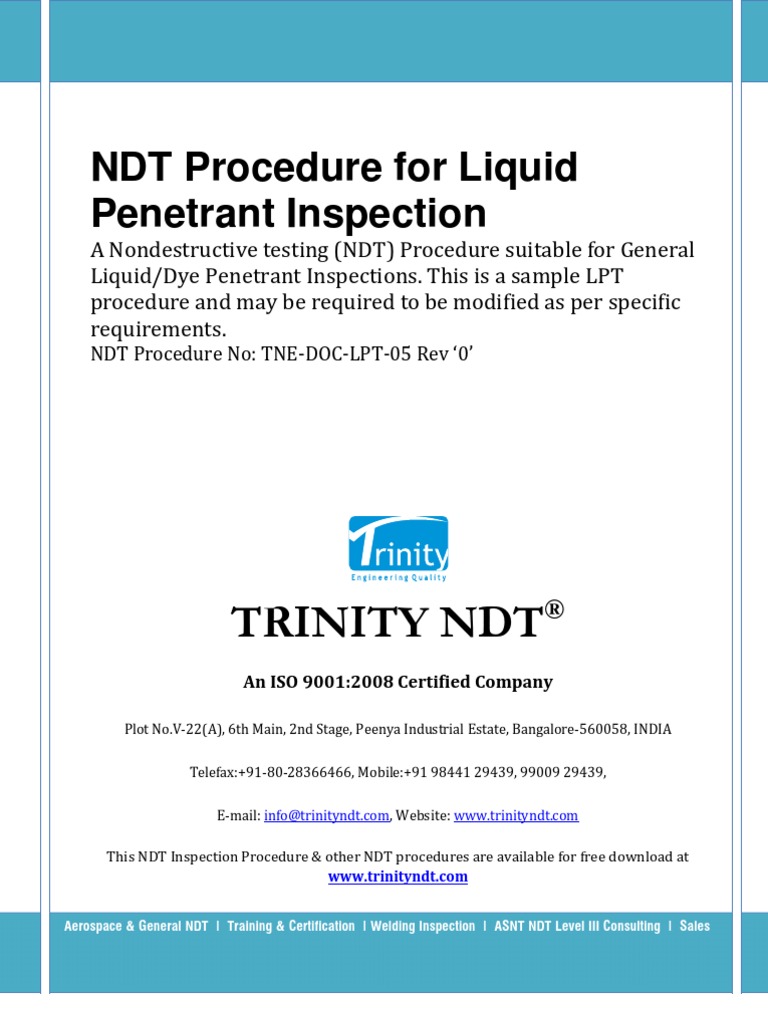 Liquid Dye Penetrant Test Inspection NDT Sample Procedure | PDF ...