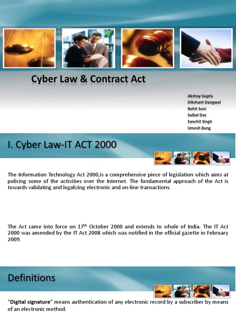 Cyber Law & Contract Act Presentation | PDF | Damages | Public Key ...