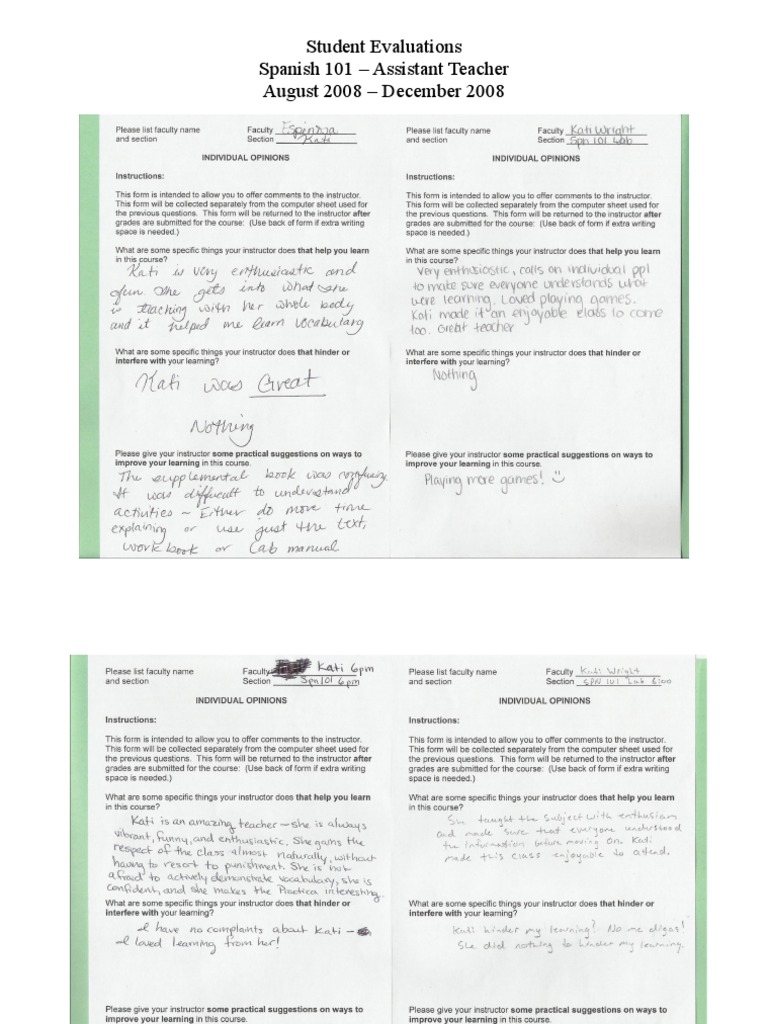 Student Evaluations for Spanish 101 | PDF