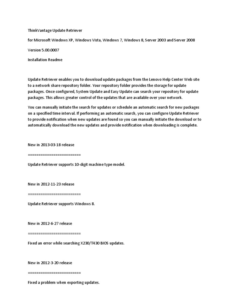 ThinkVantage Update Retriever | PDF | Software Repository | Windows 7
