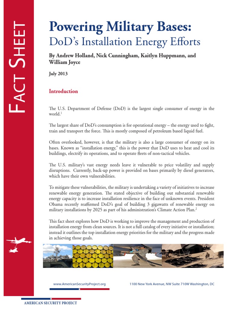 DoD Installation Energy Fact Sheet | PDF | Distributed Generation ...