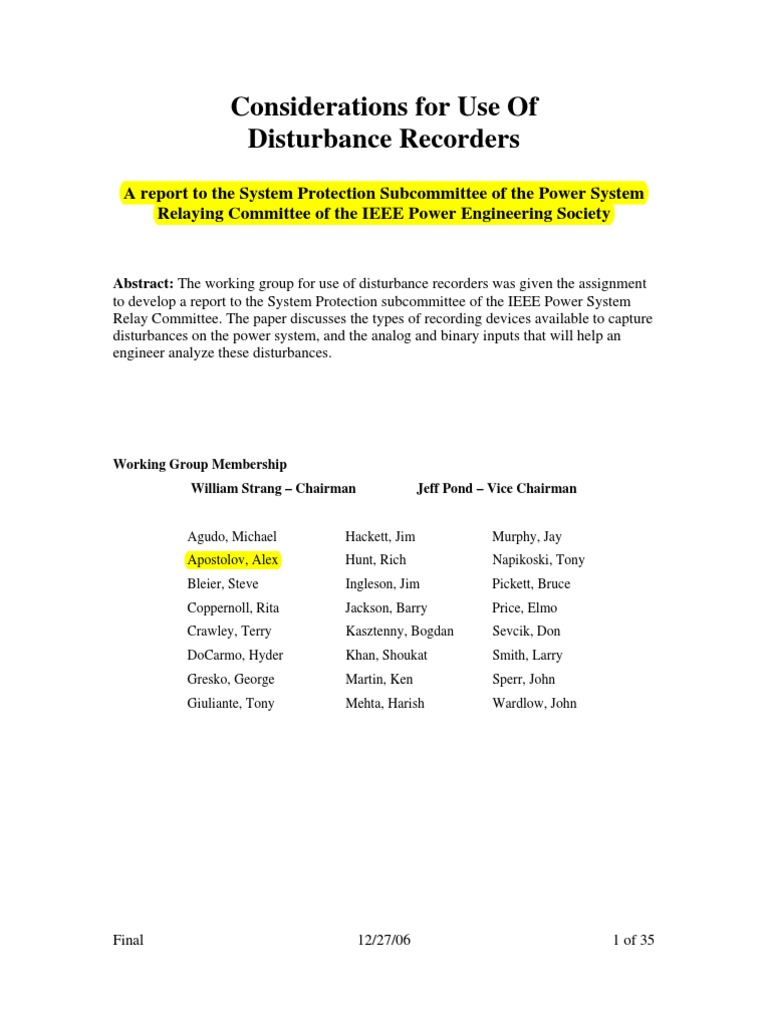 IEEE DFR Report | PDF | Sampling (Signal Processing) | Relay