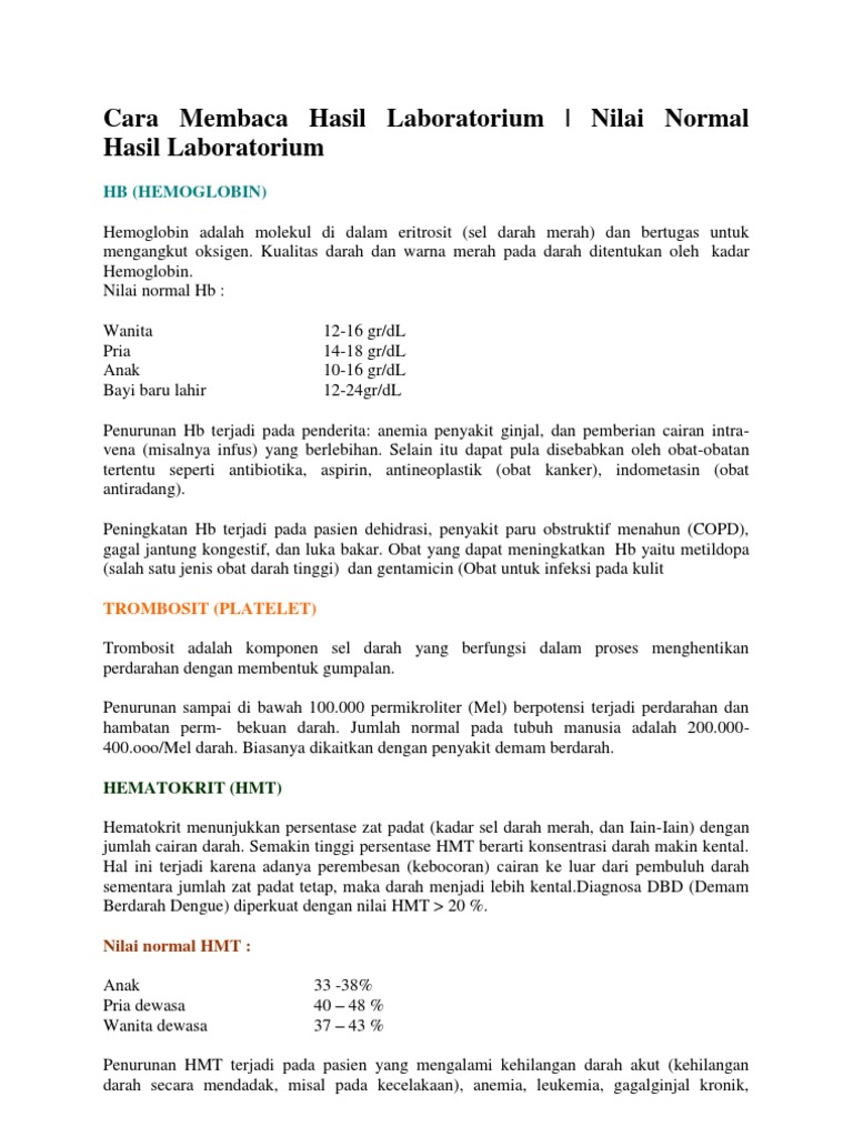 Panduan Membaca Hasil Lab | PDF