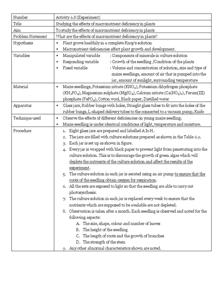Experiment 6.8 | PDF | Seedling | Plants