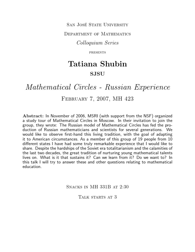 Tatiana Shubin: Colloquium Series | PDF