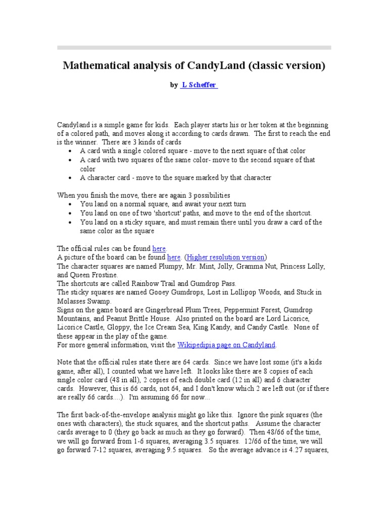 Mathematical Analysis of CandyLand | PDF | Teaching Mathematics ...