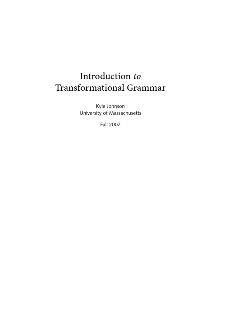 Intro To Transformational Grammar | PDF | Syntax | Linguistics