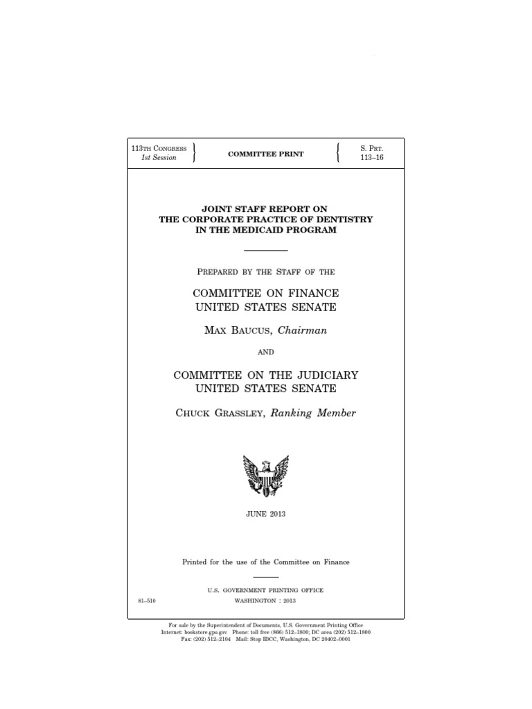 Joint Report On Corporate Practice of Dentistry in The Medicaid Program ...