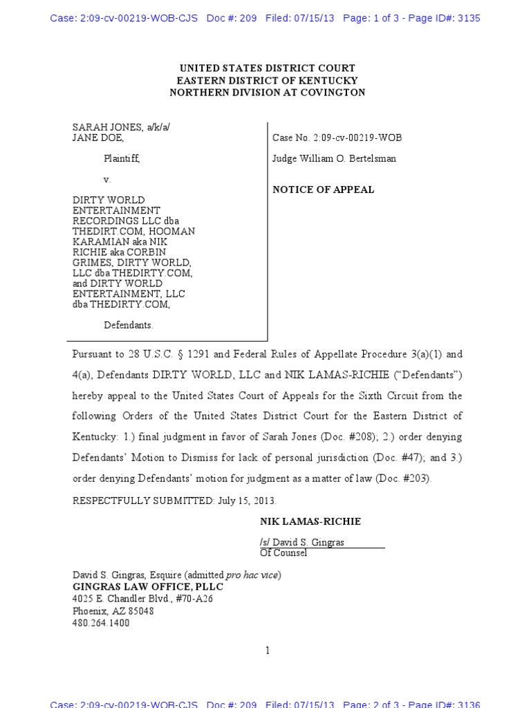 Notice of Appeal | PDF | United States District Court | Courts