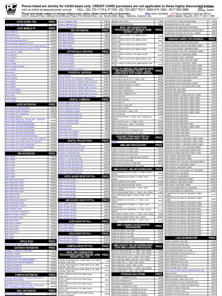 PC Corner Pricelist | PDF | Advanced Micro Devices | Printer (Computing)