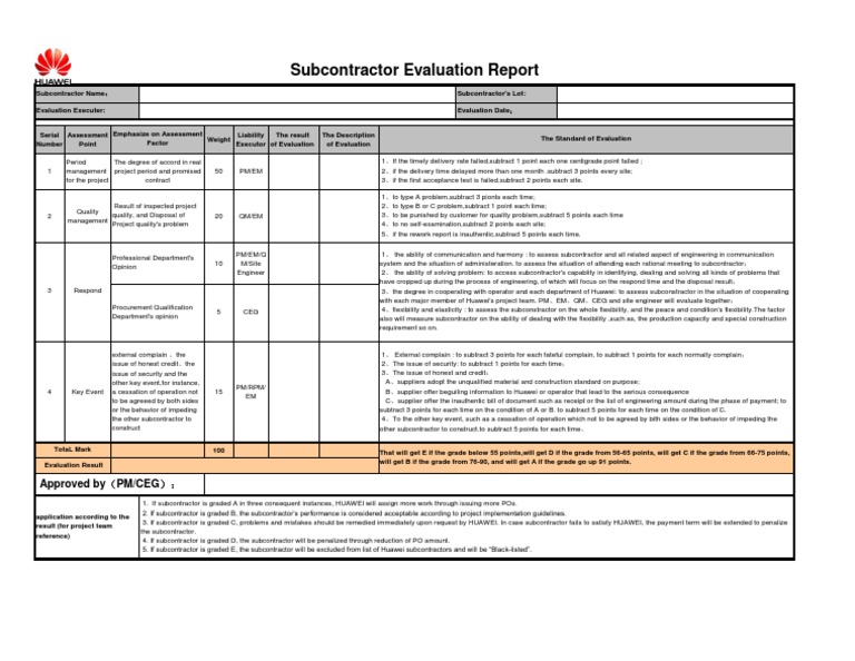 Subcontractor Evaluation Criteria Guide | PDF | Evaluation | Business