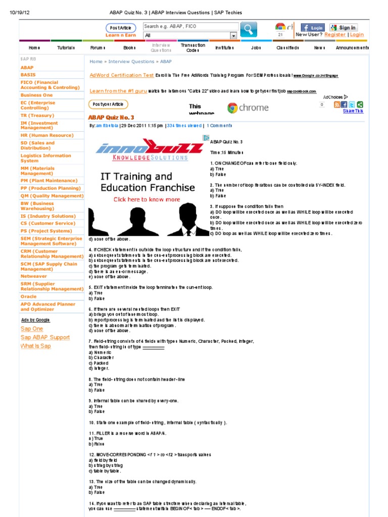 Abap Quiz No | PDF | Control Flow | C (Programming Language)