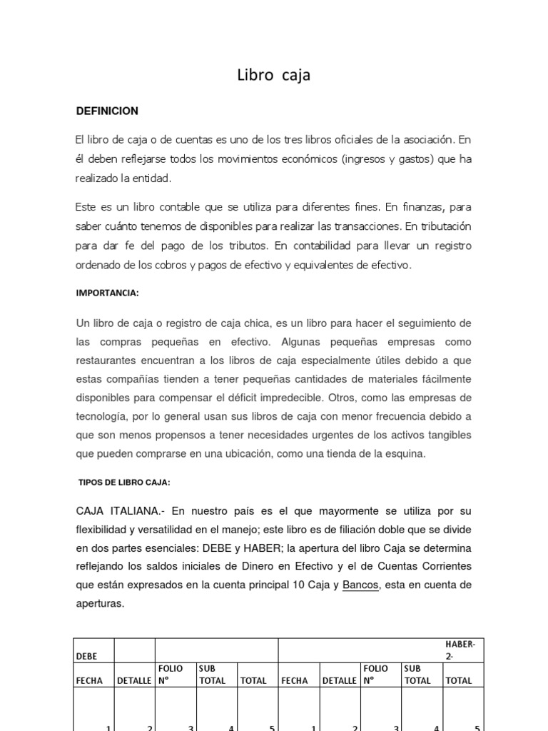 Guía del Libro de Caja Contable | PDF | Bancos | Efectivo