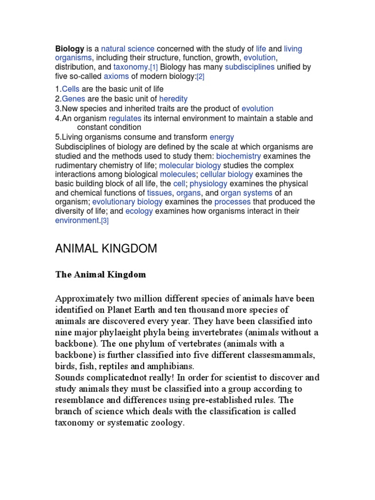 Animal Kingdom: Biology | PDF | Plants | Biology
